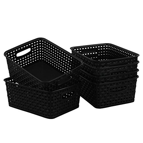 Begale Plastic Storage Basket for Household Organization, Set of 6, Black