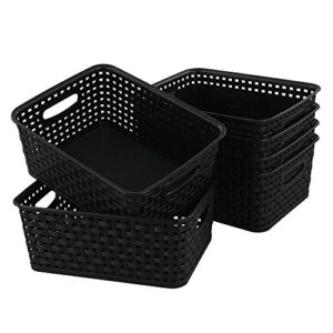 Begale Plastic Storage Basket for Household Organization, Set of 6, Black