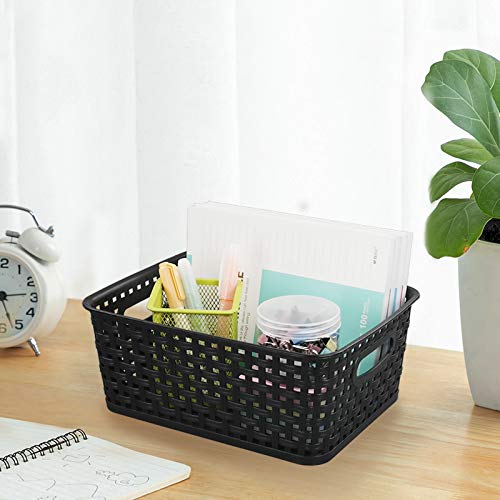 Begale Plastic Storage Basket for Household Organization, Set of 6, Black