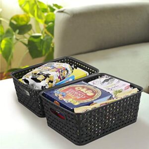 Begale Plastic Storage Basket for Household Organization, Set of 6, Black