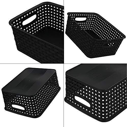 Begale Plastic Storage Basket for Household Organization, Set of 6, Black