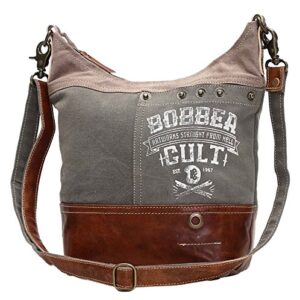 myra bag bobber upcycled canvas shoulder bag s-0949, tan, khaki, brown, one_size