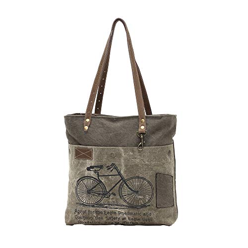 Myra Bags Green Bicycle Upcycled Canvas Tote Bag S-0938