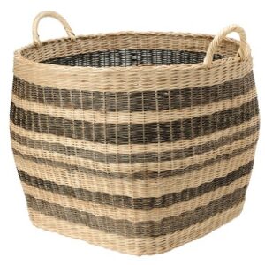 KOUBOO 1060042 Large Striped Wicker Storage Basket, 26.5" x 26.5" x 27.5", Beige/Black