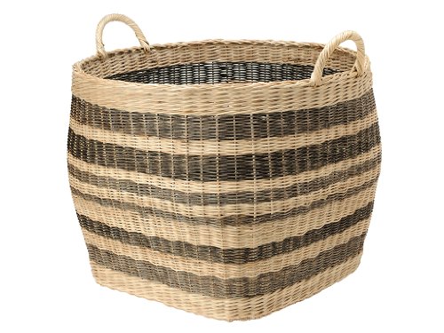 KOUBOO 1060042 Large Striped Wicker Storage Basket, 26.5" x 26.5" x 27.5", Beige/Black