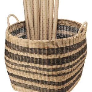 KOUBOO 1060042 Large Striped Wicker Storage Basket, 26.5" x 26.5" x 27.5", Beige/Black