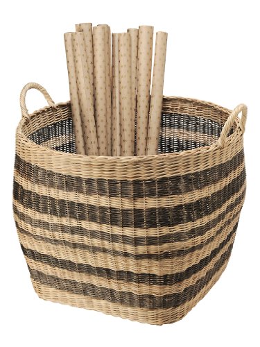 KOUBOO 1060042 Large Striped Wicker Storage Basket, 26.5" x 26.5" x 27.5", Beige/Black