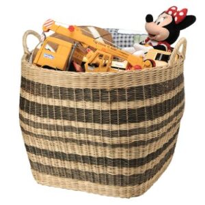 KOUBOO 1060042 Large Striped Wicker Storage Basket, 26.5" x 26.5" x 27.5", Beige/Black