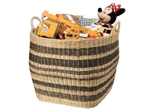 KOUBOO 1060042 Large Striped Wicker Storage Basket, 26.5" x 26.5" x 27.5", Beige/Black