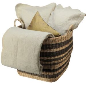 KOUBOO 1060042 Large Striped Wicker Storage Basket, 26.5" x 26.5" x 27.5", Beige/Black