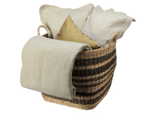 KOUBOO 1060042 Large Striped Wicker Storage Basket, 26.5" x 26.5" x 27.5", Beige/Black