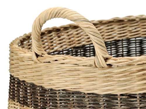 KOUBOO 1060042 Large Striped Wicker Storage Basket, 26.5" x 26.5" x 27.5", Beige/Black