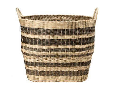 KOUBOO 1060042 Large Striped Wicker Storage Basket, 26.5" x 26.5" x 27.5", Beige/Black