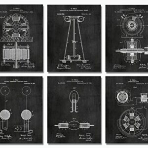 Nikola Tesla Gifts for Engineers - Steampunk Wall Decor SIX (8"x10") UNFRAMED Wall Art Patent Prints - Industrial Artwork Home Decor - Electrical, Coil, Nerd, Geek, Science, Physics Decorations