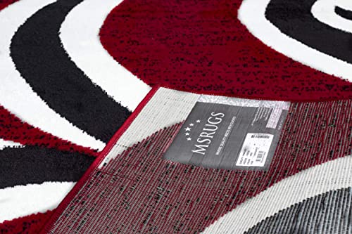 Msrugs Area Rugs, 5x7 Frize Collection Modern Red Black White Area Rug, Contemporary Geometric Carpet for Living Room and Bedroom