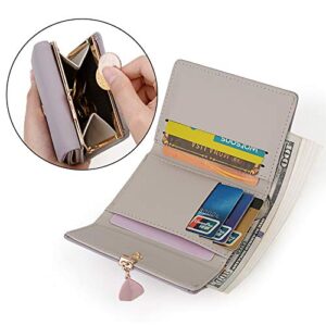 UTO Small Wallet for Women PU Leather Leaf Pendant Card Holder Organizer Coin Purse Light Purple