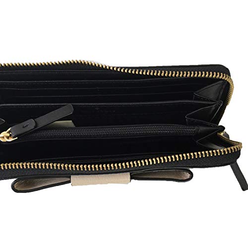 Kate Spade Nisha Bow Two-Tone Leather Zip Around Wallet, Black/Soft Porcelain