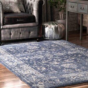 nuloom vera distressed florid area rug, 9′ x 12′, blue