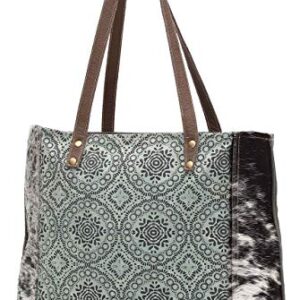 Myra Bags Floral Chic Canvas Tote Teal Cow