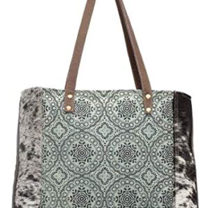 Myra Bags Floral Chic Canvas Tote Teal Cow