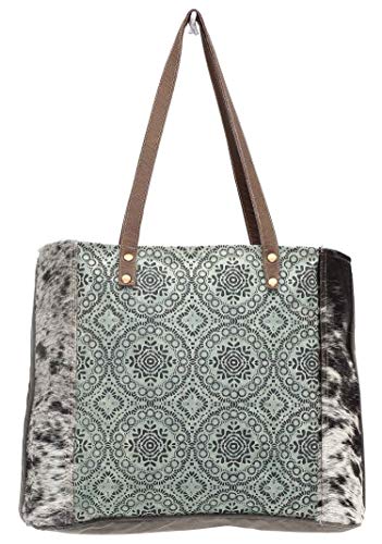 Myra Bags Floral Chic Canvas Tote Teal Cow