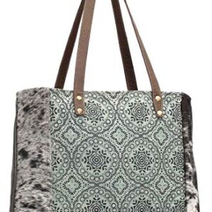 Myra Bags Floral Chic Canvas Tote Teal Cow