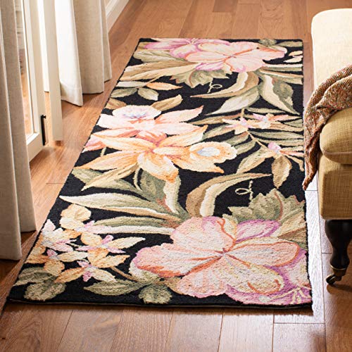 SAFAVIEH Chelsea Collection 2'6" x 8' Black HK212B Hand-Hooked French Country Wool Runner Rug