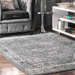 nuloom victoria distressed medallion area rug, 9′ x 12′, grey