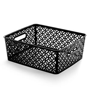 bino l plastic storage bins, large – black l the blossom collection l multi-use organizer bin l built-in handles l plastic woven basket for organizing l pantry storage basket l home organizing basket