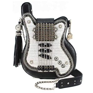 mary frances greatest hits beaded guitar crossbody handbag purse, black/white