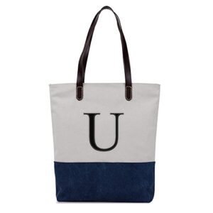 embroidered monogram name duotone blue women casual canvas shoulder bags bag messenger bag zipper tote bags