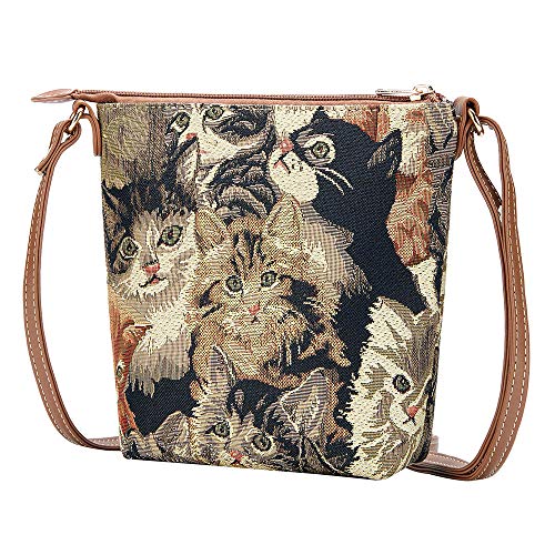 Signare Tapestry Small Crossbody Bag Sling Bag for Women with Cat Design (SLING-CAT)