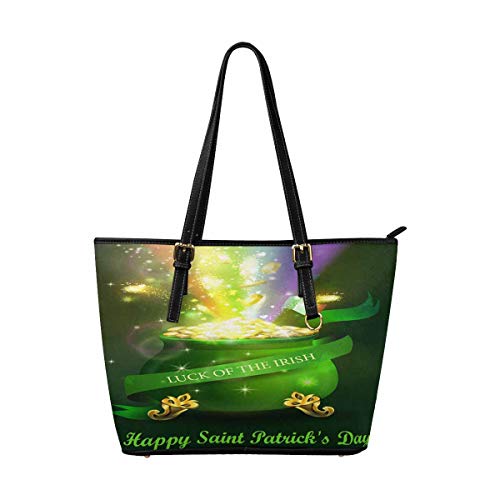 InterestPrint Women Totes Top Handle HandBags PU Leather Purse St, Patrick S Day Symbol Green Pot