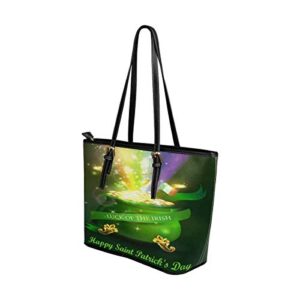 InterestPrint Women Totes Top Handle HandBags PU Leather Purse St, Patrick S Day Symbol Green Pot