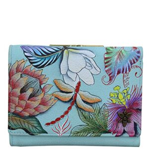 anuschka hand-painted genuine leather women’s rfid blocking small flap french wallet – jardin bleu