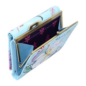 Anuschka Hand-Painted Genuine Leather Women's RFID Blocking Small Flap French Wallet - Jardin Bleu