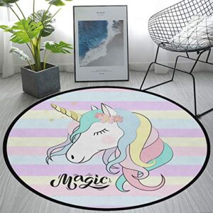 round area rug non-slip large circle rugs 3-feet diameter for living room bedroom beautiful modern microfiber soft carpet machine washable floor mat home decor (rainbow unicorn)