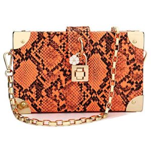 Box Bag Snakeskin Pattern Crossbody Bag for Women Shoulder Handbags Clutch Purses for Daily Use Travel Work (Orange)