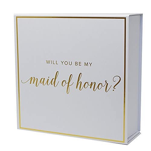 Maid of Honor Proposal Box with Gold Foiled Text | Set of 1 Empty Box | Perfect for Will You Be My MOH gift and wedding present