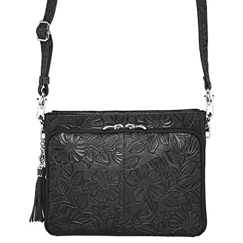 Concealed Carry Purse - Leather Tooled American Cowhide Crossbody by Gun Tote'n Mamas (Black)