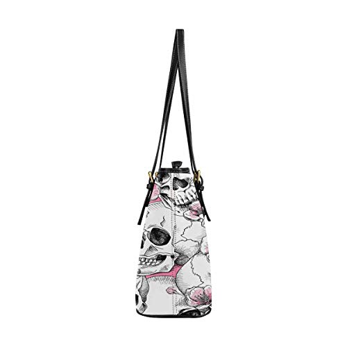 InterestPrint Top Handle Satchel HandBags Shoulder Bags Tote Bags Purse a Skull and With Flower Pink Cherry