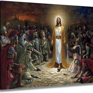 LB Christ Jesus Canvas Wall Art Preaching for The Soldiers Holy Religious Christian Painting Canvas Prints Living Room Bedroom Bathroom Wall Decor Framed Ready to Hang,16x12 inches