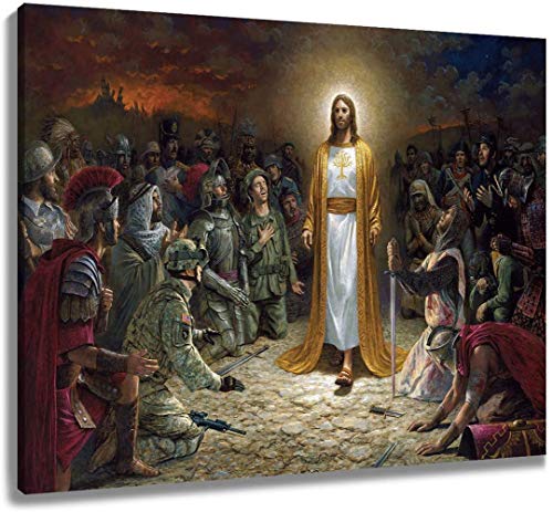 LB Christ Jesus Canvas Wall Art Preaching for The Soldiers Holy Religious Christian Painting Canvas Prints Living Room Bedroom Bathroom Wall Decor Framed Ready to Hang,16x12 inches