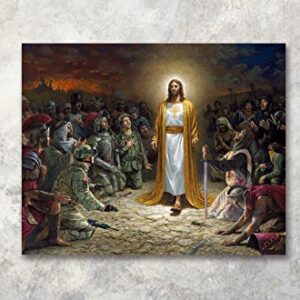 LB Christ Jesus Canvas Wall Art Preaching for The Soldiers Holy Religious Christian Painting Canvas Prints Living Room Bedroom Bathroom Wall Decor Framed Ready to Hang,16x12 inches