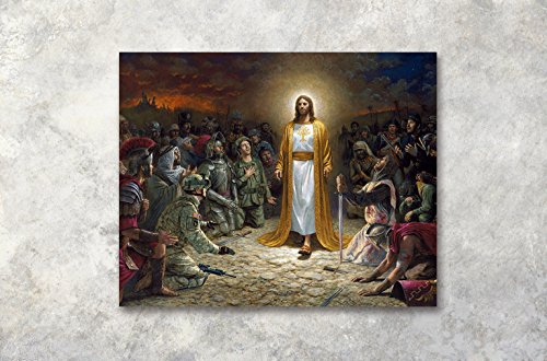 LB Christ Jesus Canvas Wall Art Preaching for The Soldiers Holy Religious Christian Painting Canvas Prints Living Room Bedroom Bathroom Wall Decor Framed Ready to Hang,16x12 inches