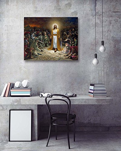 LB Christ Jesus Canvas Wall Art Preaching for The Soldiers Holy Religious Christian Painting Canvas Prints Living Room Bedroom Bathroom Wall Decor Framed Ready to Hang,16x12 inches