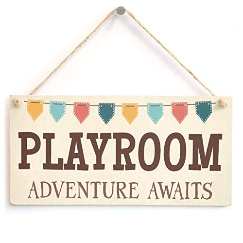 Playroom Adventure Awaits Cute Children's Play Room Custom Wood Signs Design Hanging Gift Decor for Home Coffee House Bar 5 x 10 Inch