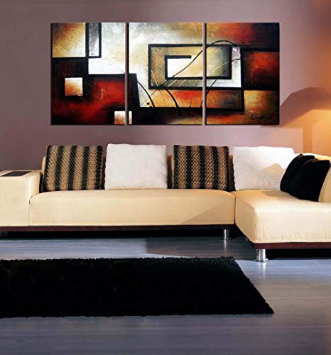 ARTLAND Modern 100% Hand Painted Abstract Oil Painting on Canvas The Maze Of Memory 3-Piece Gallery-Wrapped Framed Wall Art Ready to Hang for Living Room for Wall Decor Home Decoration 24x48inches