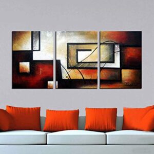 ARTLAND Modern 100% Hand Painted Abstract Oil Painting on Canvas The Maze Of Memory 3-Piece Gallery-Wrapped Framed Wall Art Ready to Hang for Living Room for Wall Decor Home Decoration 24x48inches