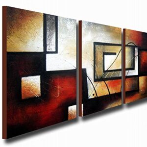 ARTLAND Modern 100% Hand Painted Abstract Oil Painting on Canvas The Maze Of Memory 3-Piece Gallery-Wrapped Framed Wall Art Ready to Hang for Living Room for Wall Decor Home Decoration 24x48inches